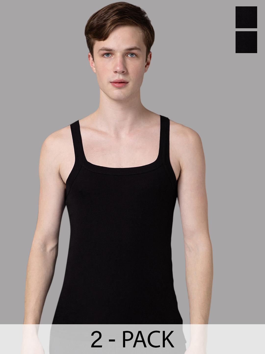 Buy Cantabil Pack Of 2 Pure Cotton Innerwear Vests MVES00006_BLACK_P2 ...