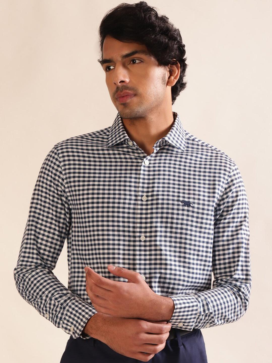 Buy Andamen Premium Men Gingham Print Full Sleeve Slim Fit Shirt ...