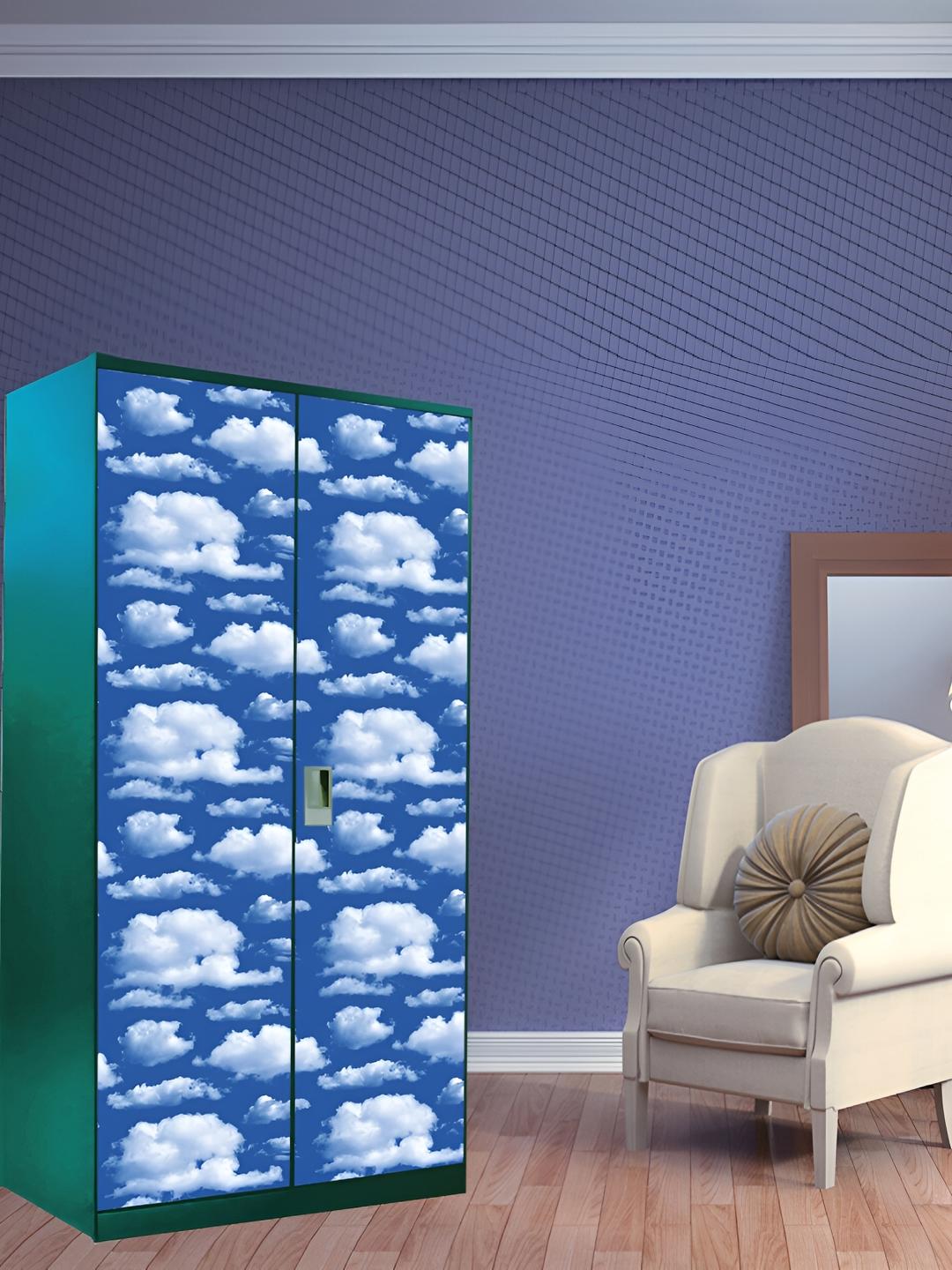 Buy WALLWEAR Blue & White Printed Wardrobe Sticker - Decals And ...