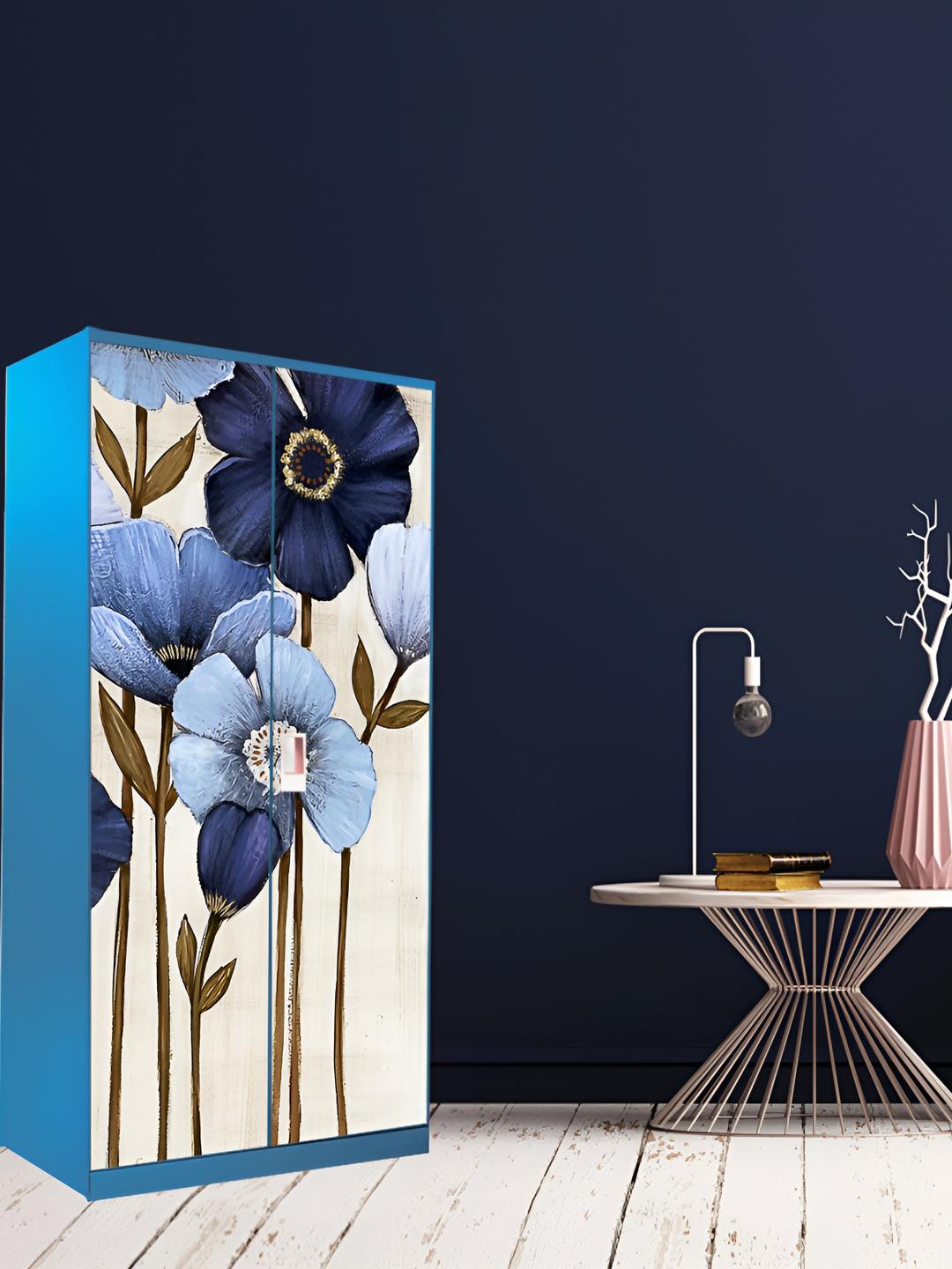 Buy WALLWEAR Beige & Blue Floral Printed Wardrobe Sticker - Decals And ...