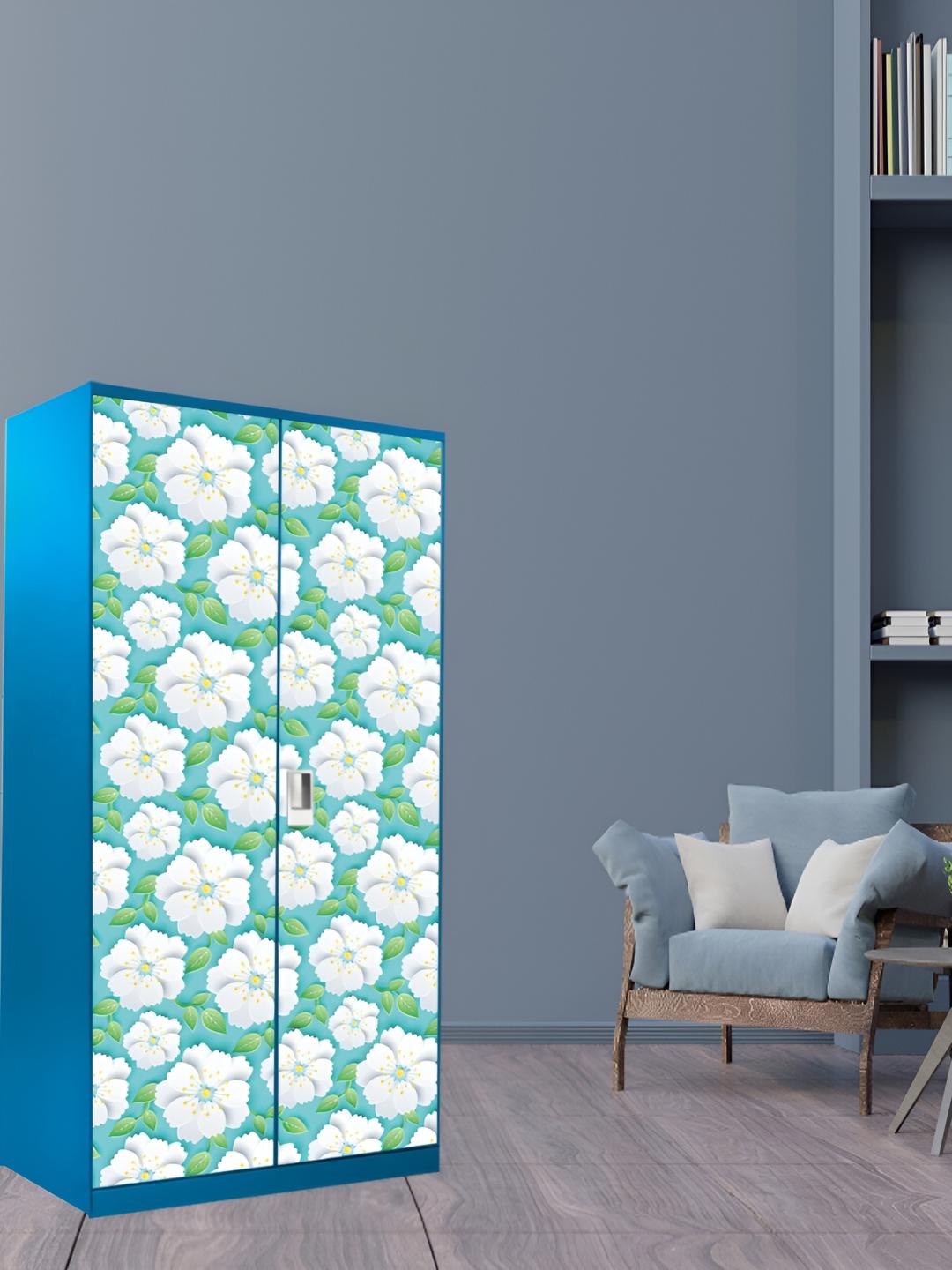 Buy WALLWEAR Blue & White Printed Self Adhesive Wardrobe Wallpaper ...