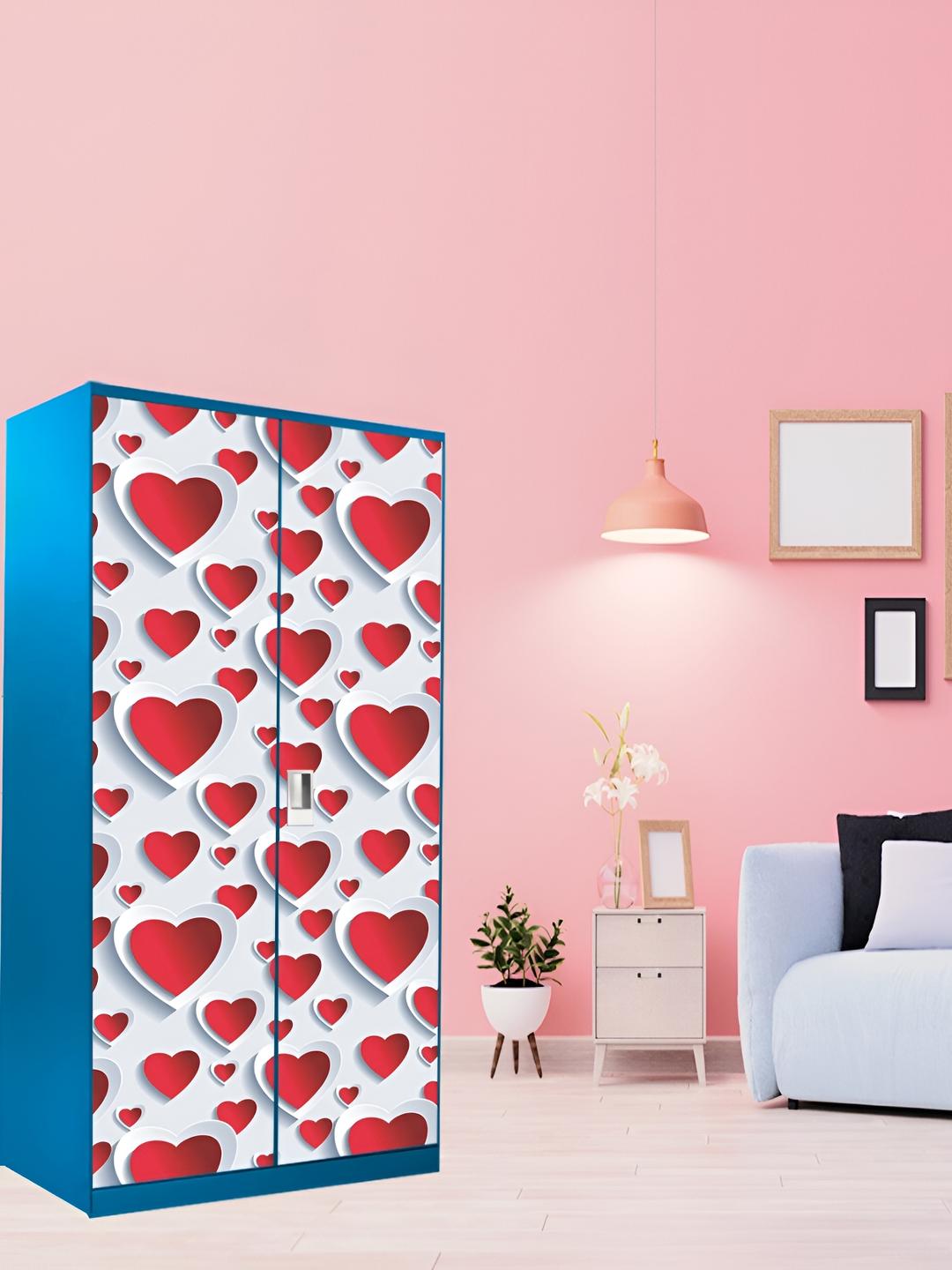 Buy WALLWEAR White & Red Printed Self Adhesive Wardrobe Stickers ...
