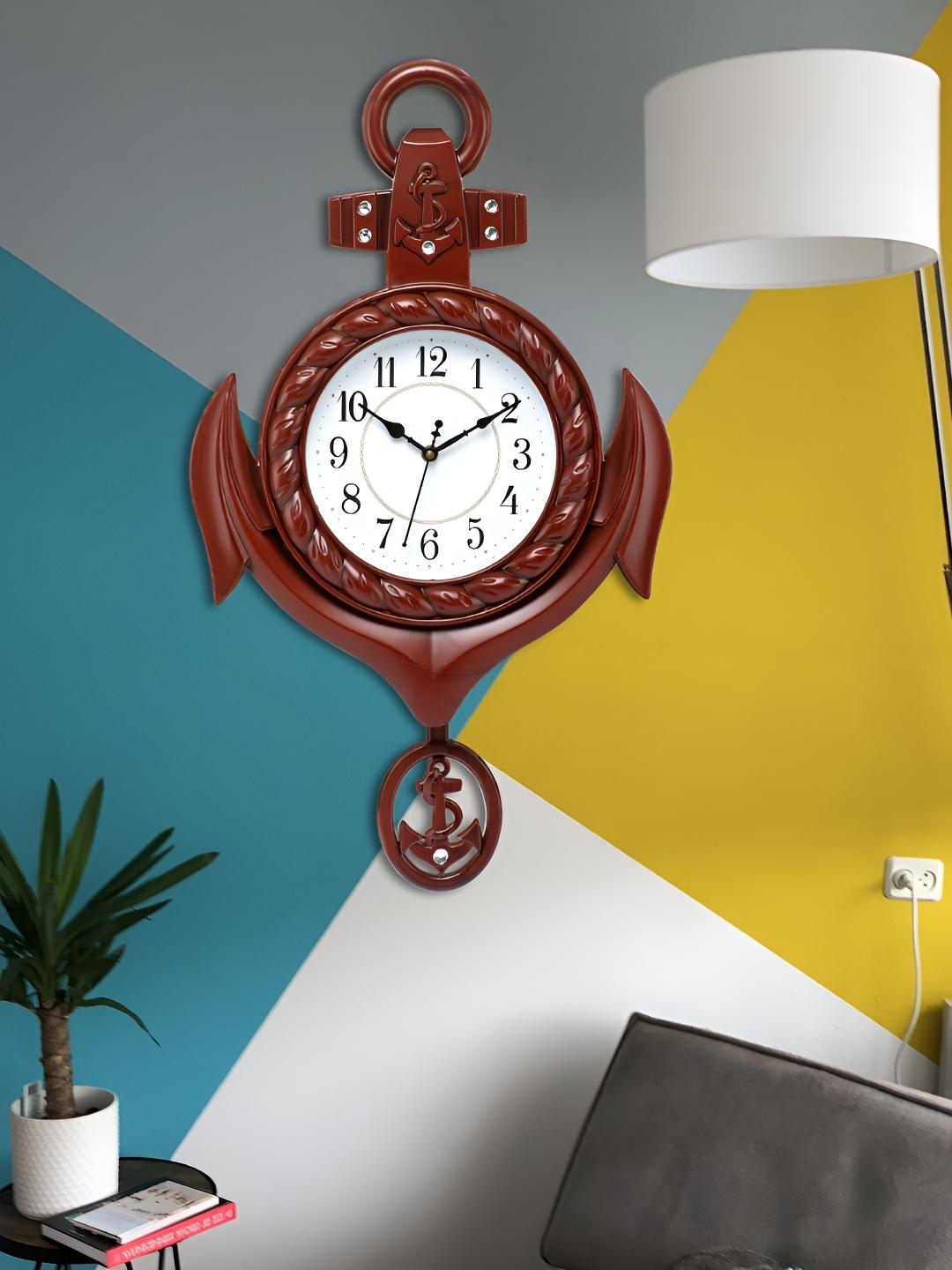 Buy Attractionz Brown Round Pendulum Analogue Wall Clock - Clocks for ...