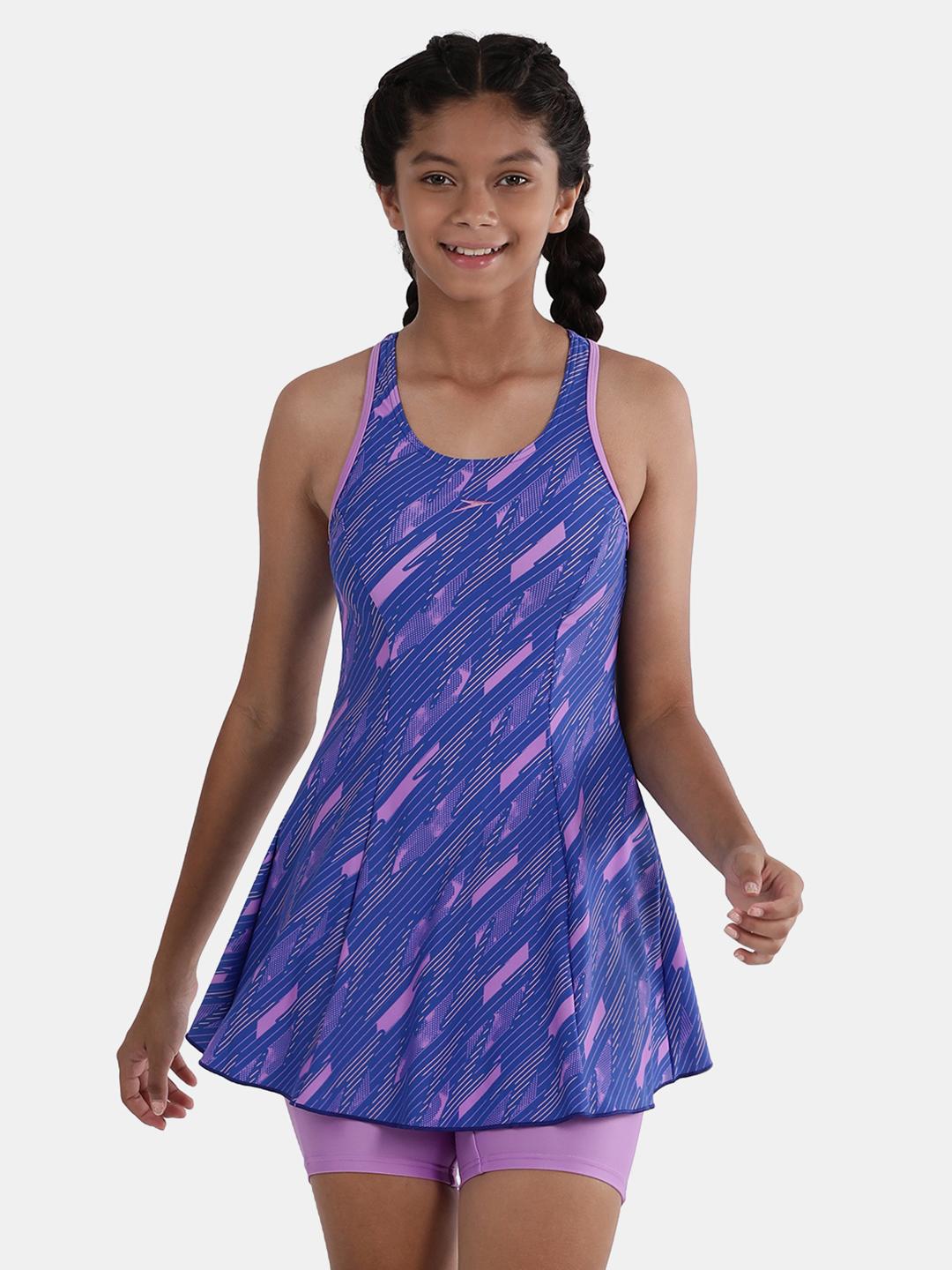 Buy Speedo Girls Abstract Printed Racerback Swimdress - Swimwear for ...