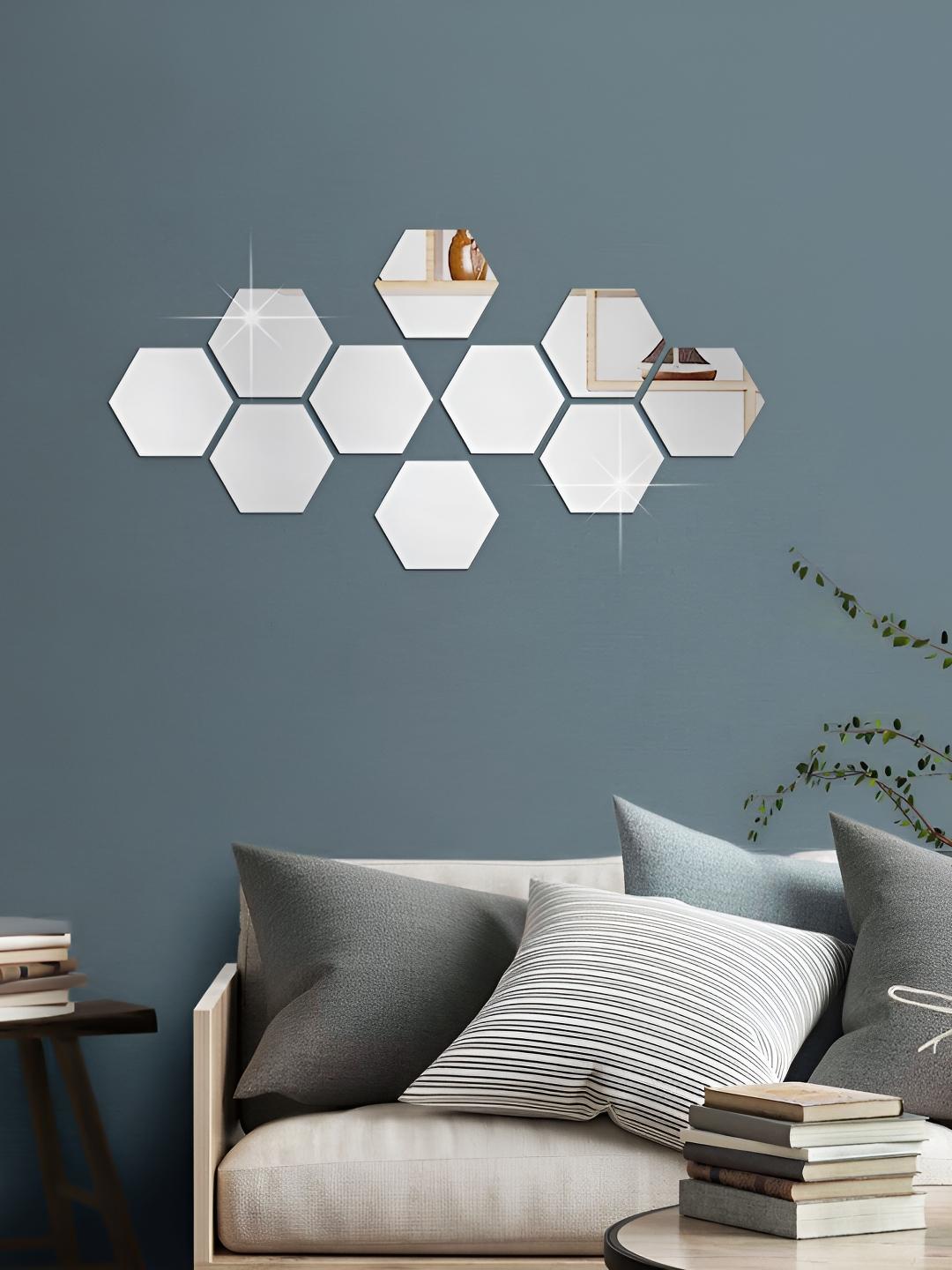 Buy WALLWEAR Grey 10 Pcs Self Adhesive Hexagon Shaped Wall Stickers ...