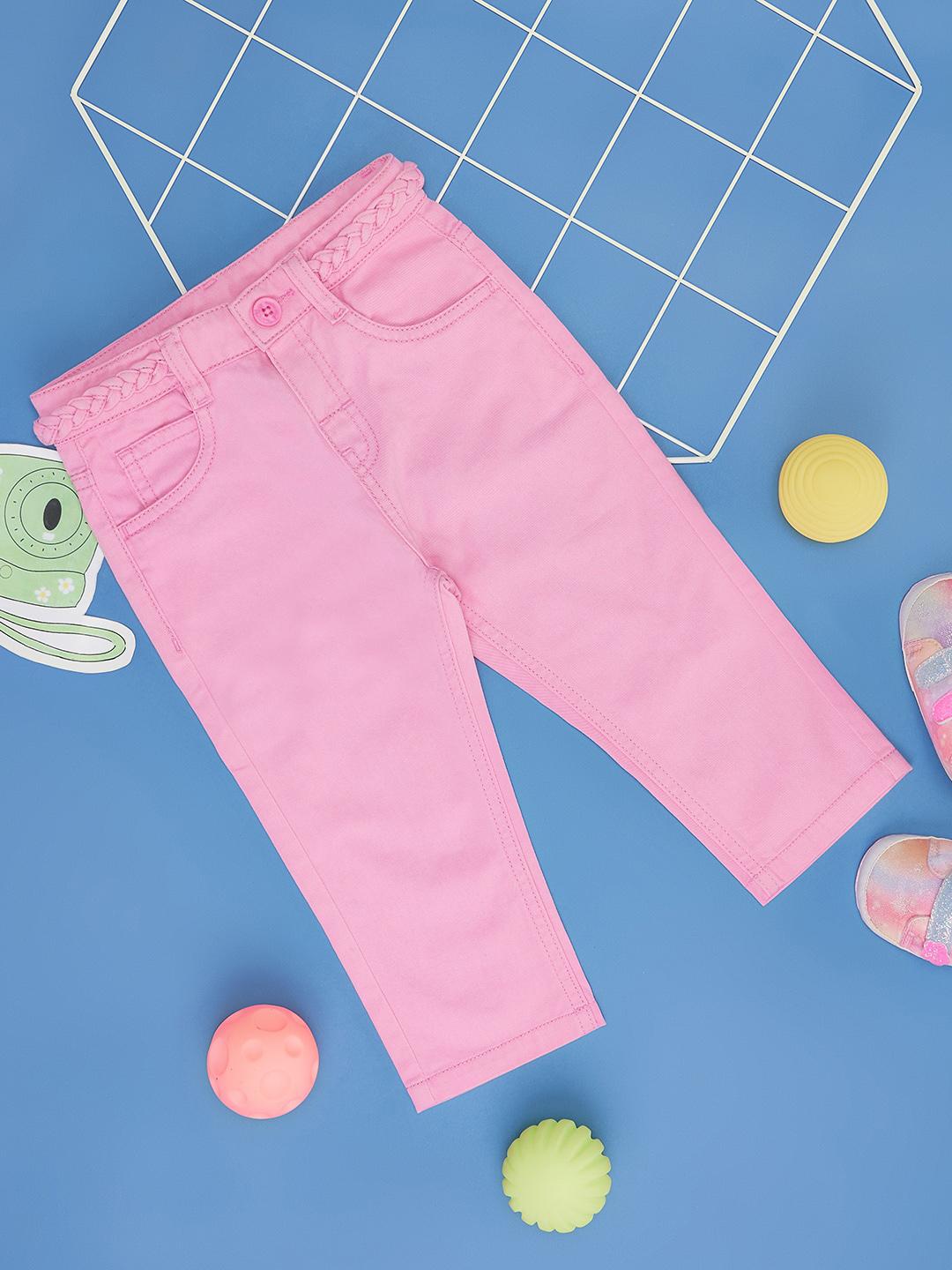 Buy Pantaloons Baby Girls Regular Fit Mid Rise Cotton Trousers ...