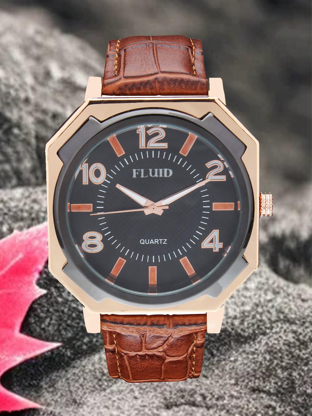 Buy FLUID Men Embellished Dial & Leather Textured Straps Analogue Watch ...