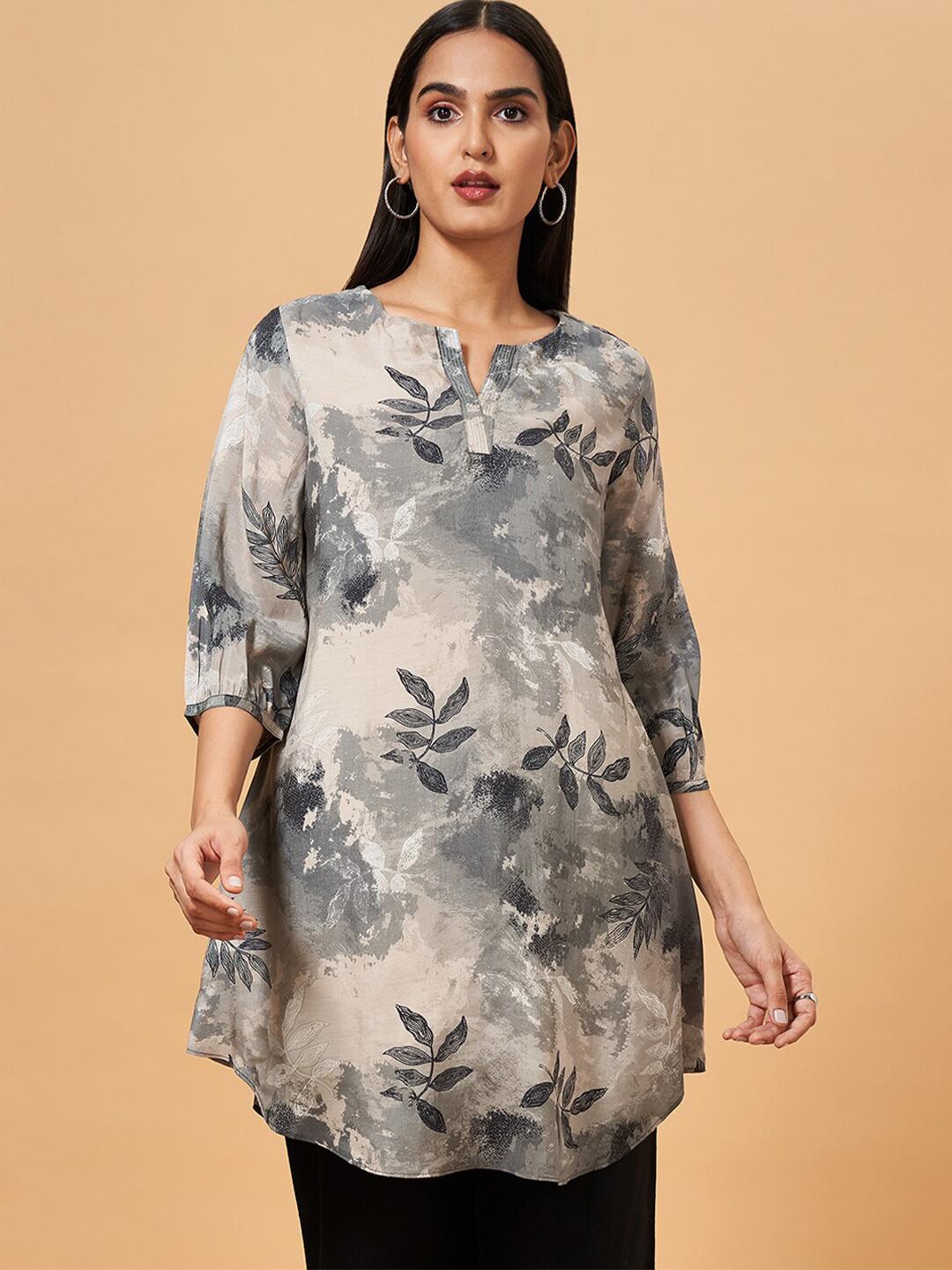 Buy Marigold Lane Floral Print Three Quarter Sleeves Silk Tunic ...