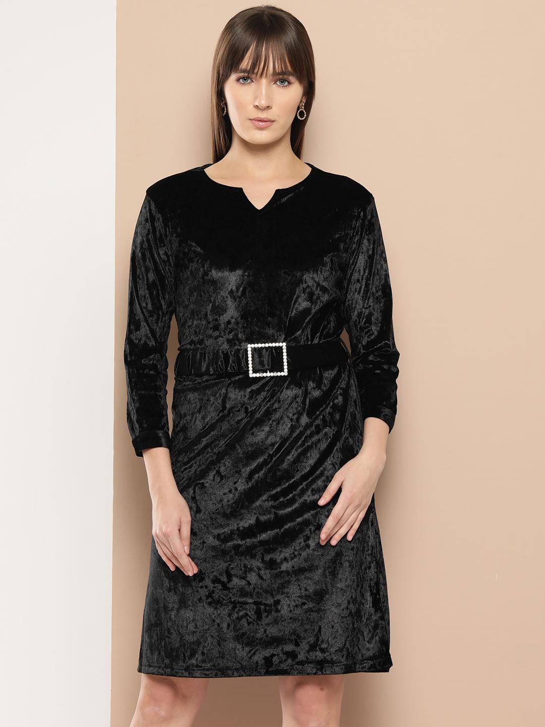 Buy Chemistry Velvet A Line Dress With Belt - Dresses for Women ...