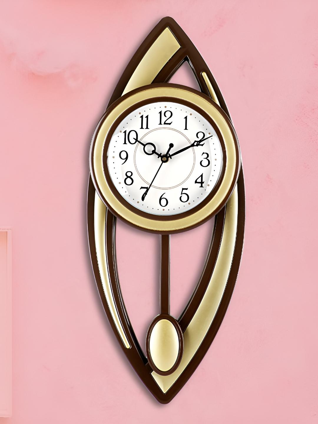 Buy Attractionz Gold Toned Round Pendulum Analogue Wall Clock - Clocks ...