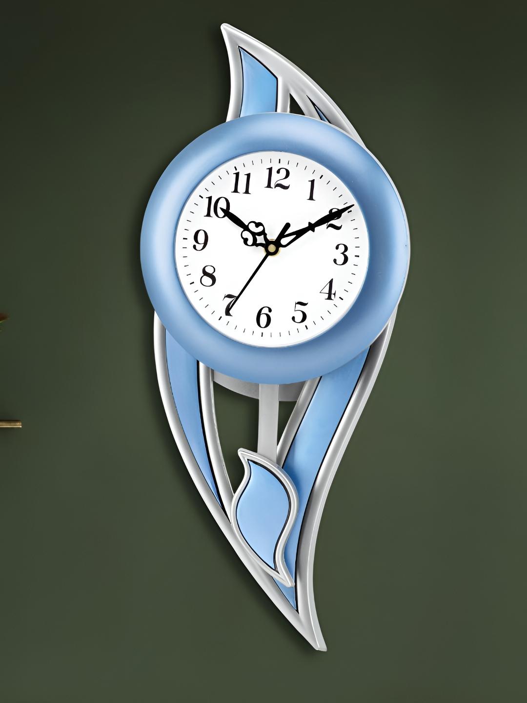 Buy Attractionz Blue & White Round Pendulum Analogue Wall Clock ...