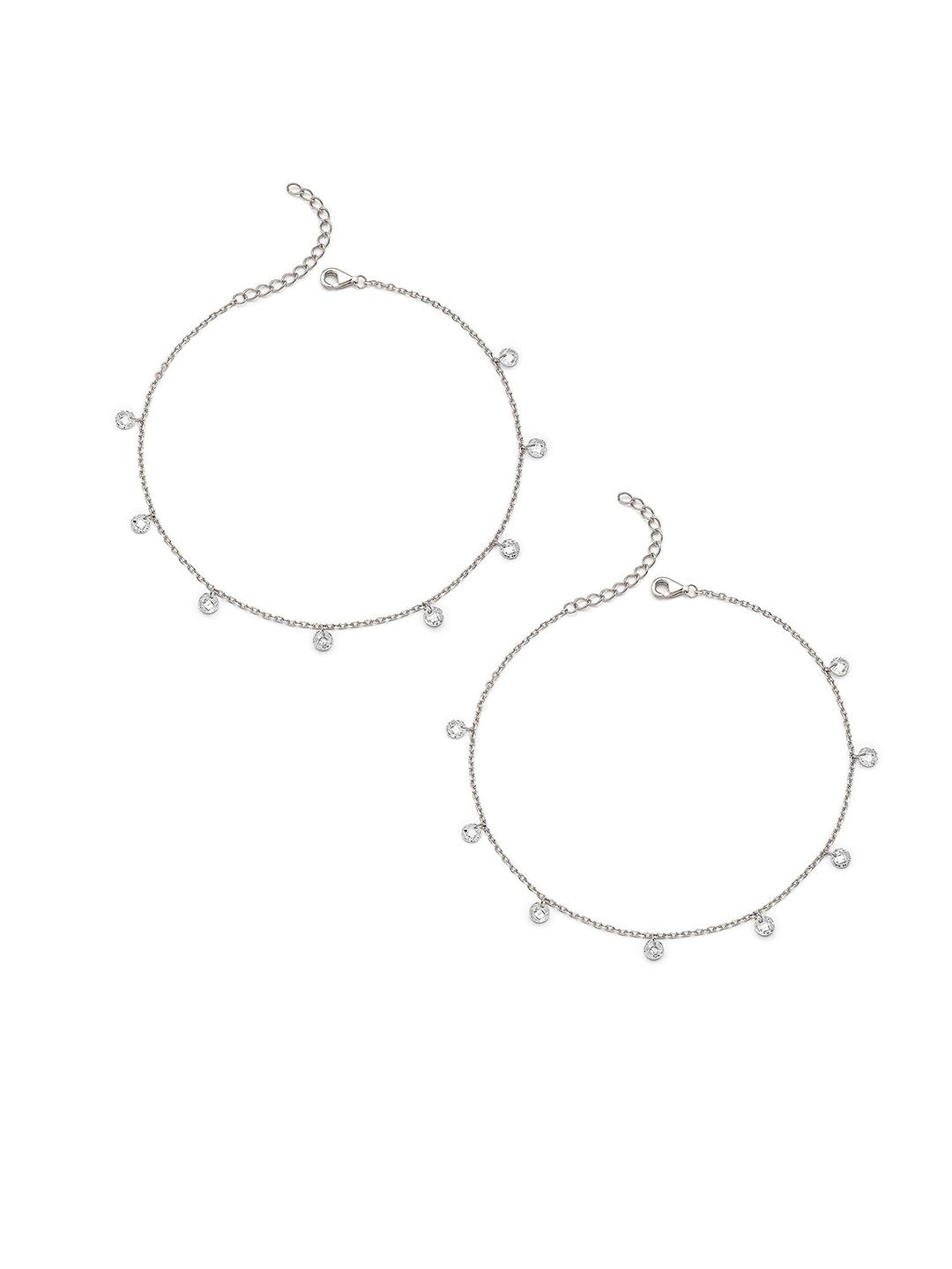 Buy SILBERRY Set Of 2 Rhodium Plated Crystals Anklet - Anklet for Women ...
