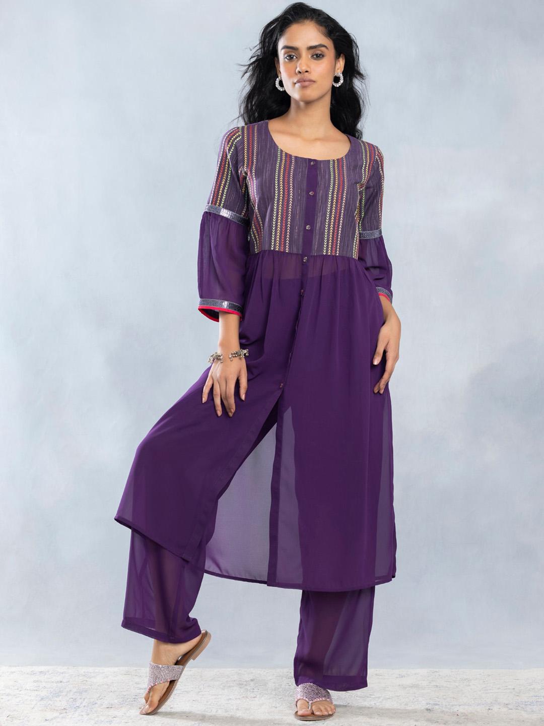 Buy SHAYE Striped A Line Kurta With Palazzos - Kurta Sets for Women ...