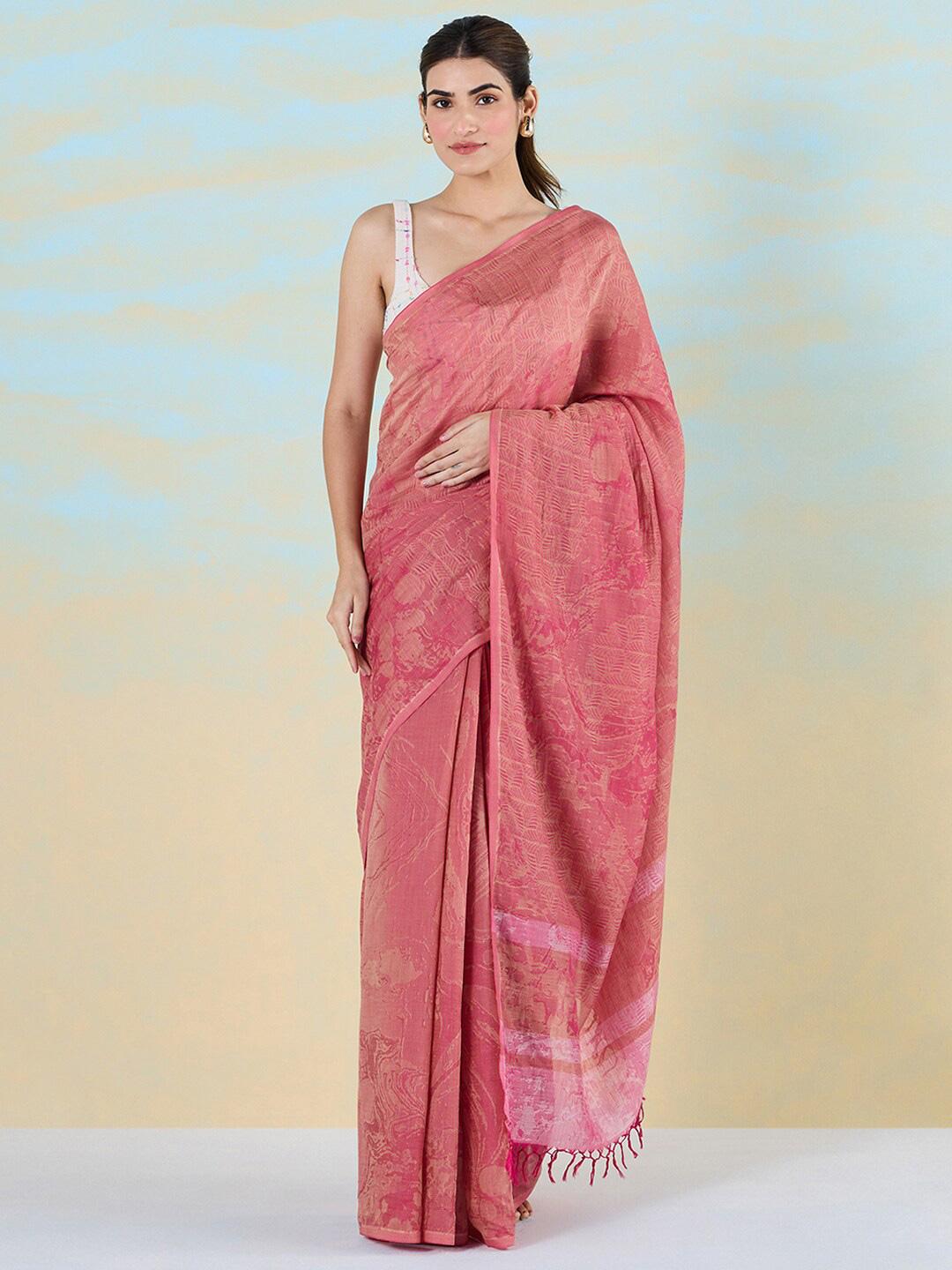Buy Navyasa By Liva Floral Printed Liva Saree With Tassels - Sarees for ...