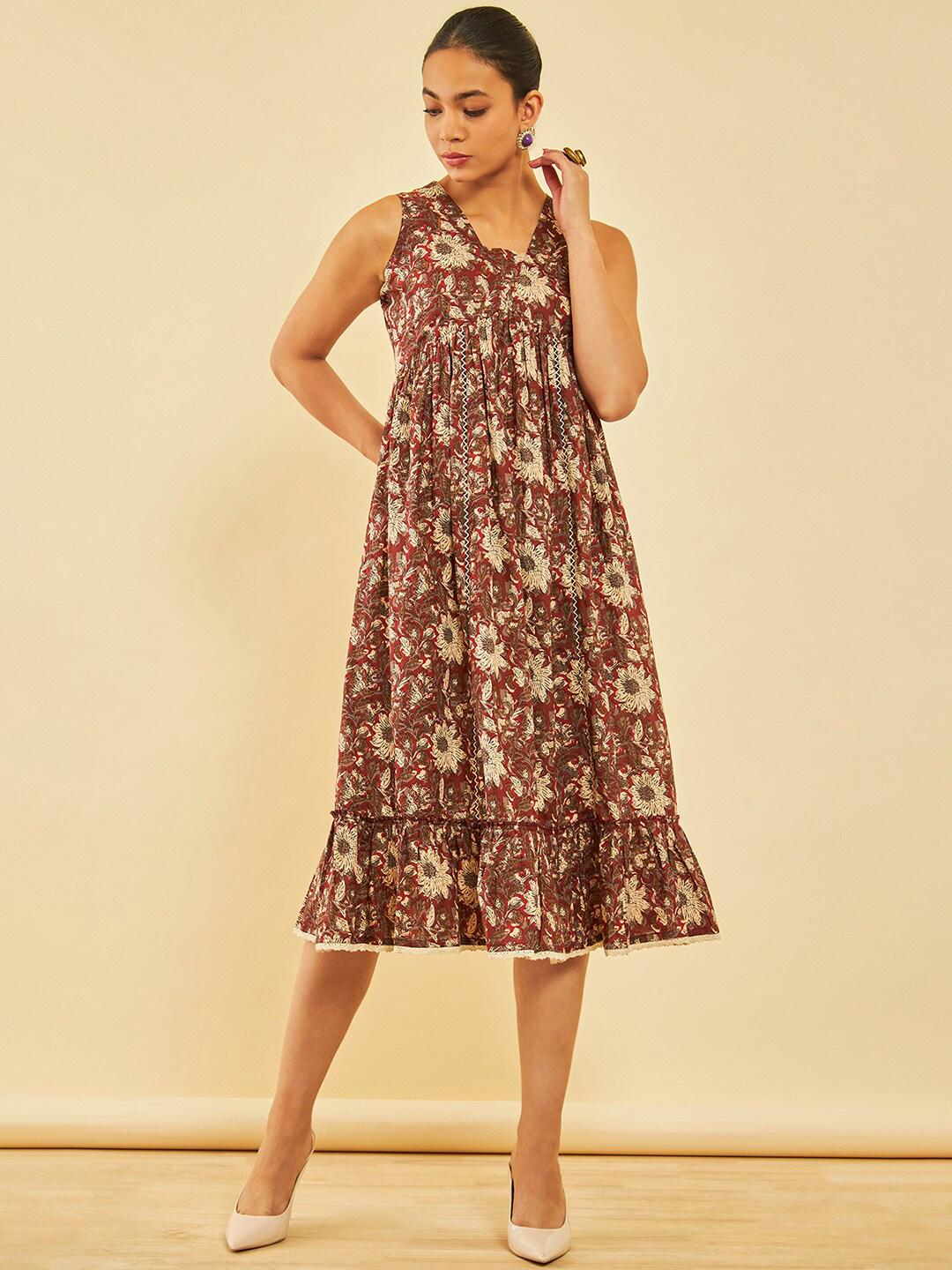 Buy Soch Floral Printed Cotton A Line Midi Ethnic Dress - Ethnic ...