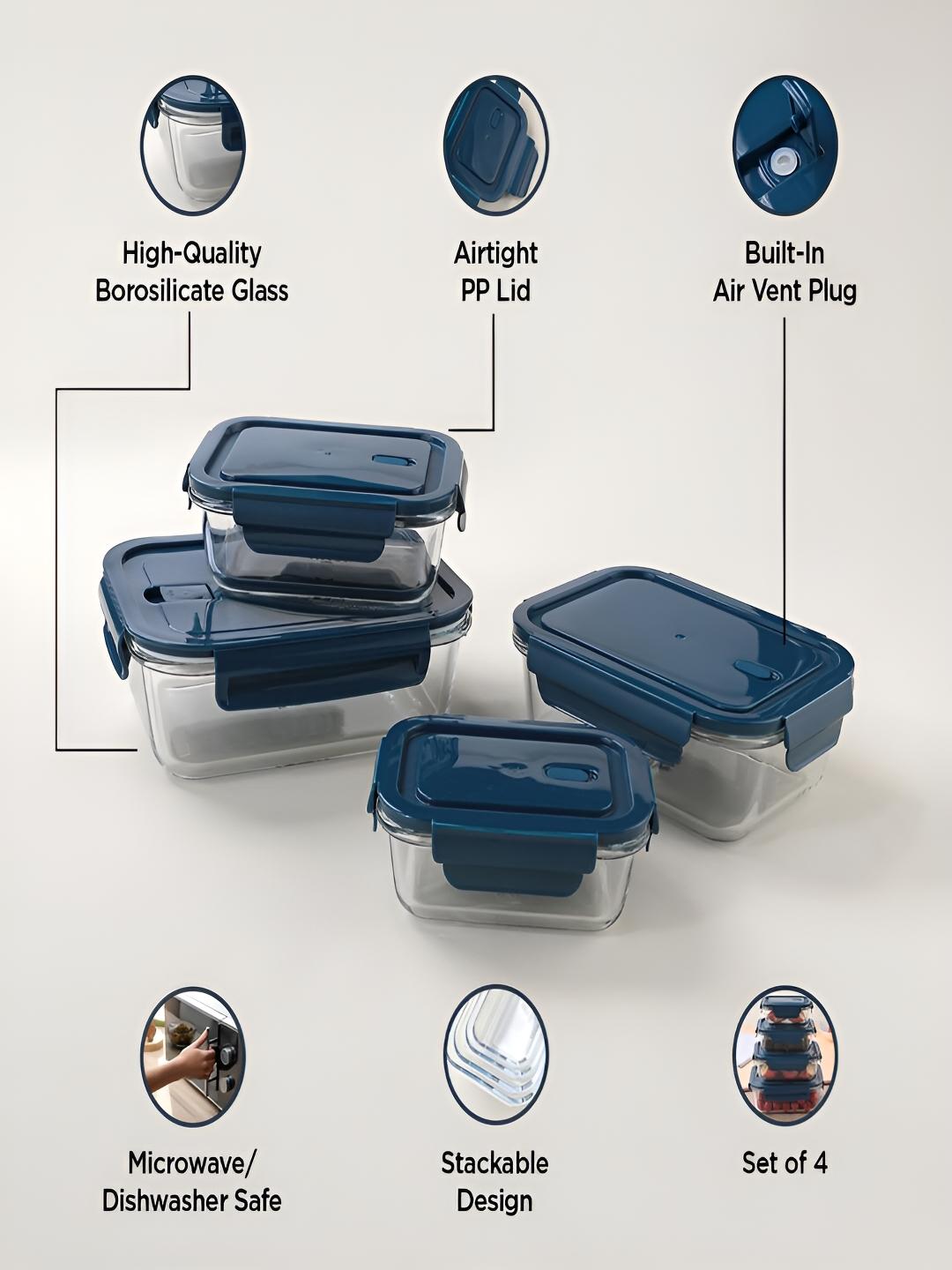 Buy Kuber Industries Jingda014 Blue Glass Air Tight 4 Piece Screw Top ...