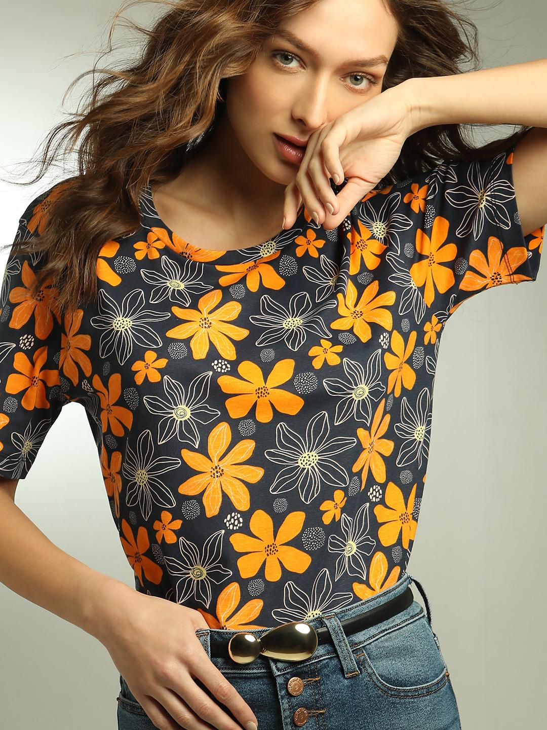 Buy Vero Moda Floral Printed Round Neck Pure Cotton T Shirt - Tshirts ...