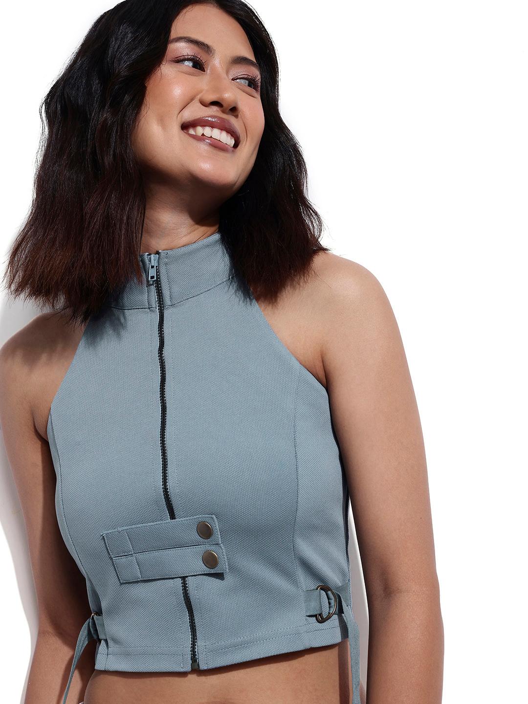 Buy DressBerry X Fwd Buckle Up Waist Zipped Up Crop Top - Tops for ...