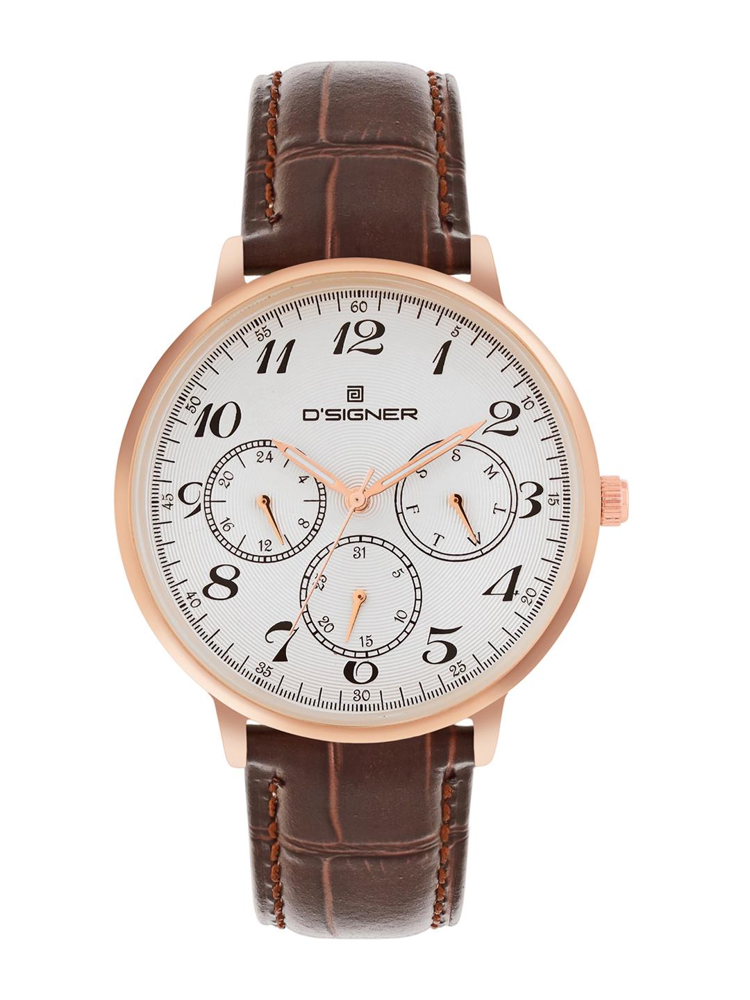 Buy D'SIGNER Men Brass Dial & Leather Straps Analogue Watch 838RGL.1G ...