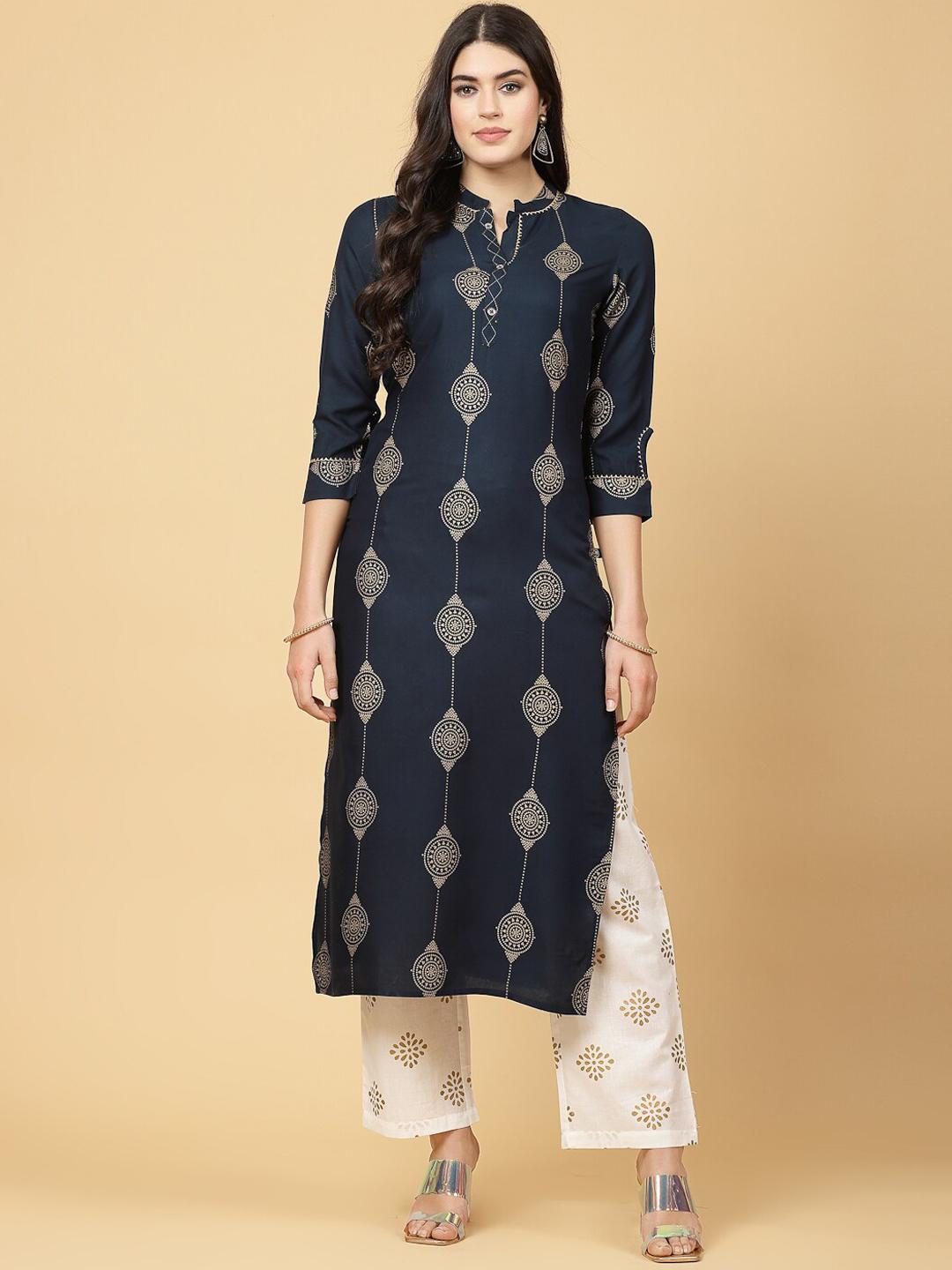 Buy Pistaa Ethnic Motifs Printed Mandarin Collar Regular Gotta Patti ...
