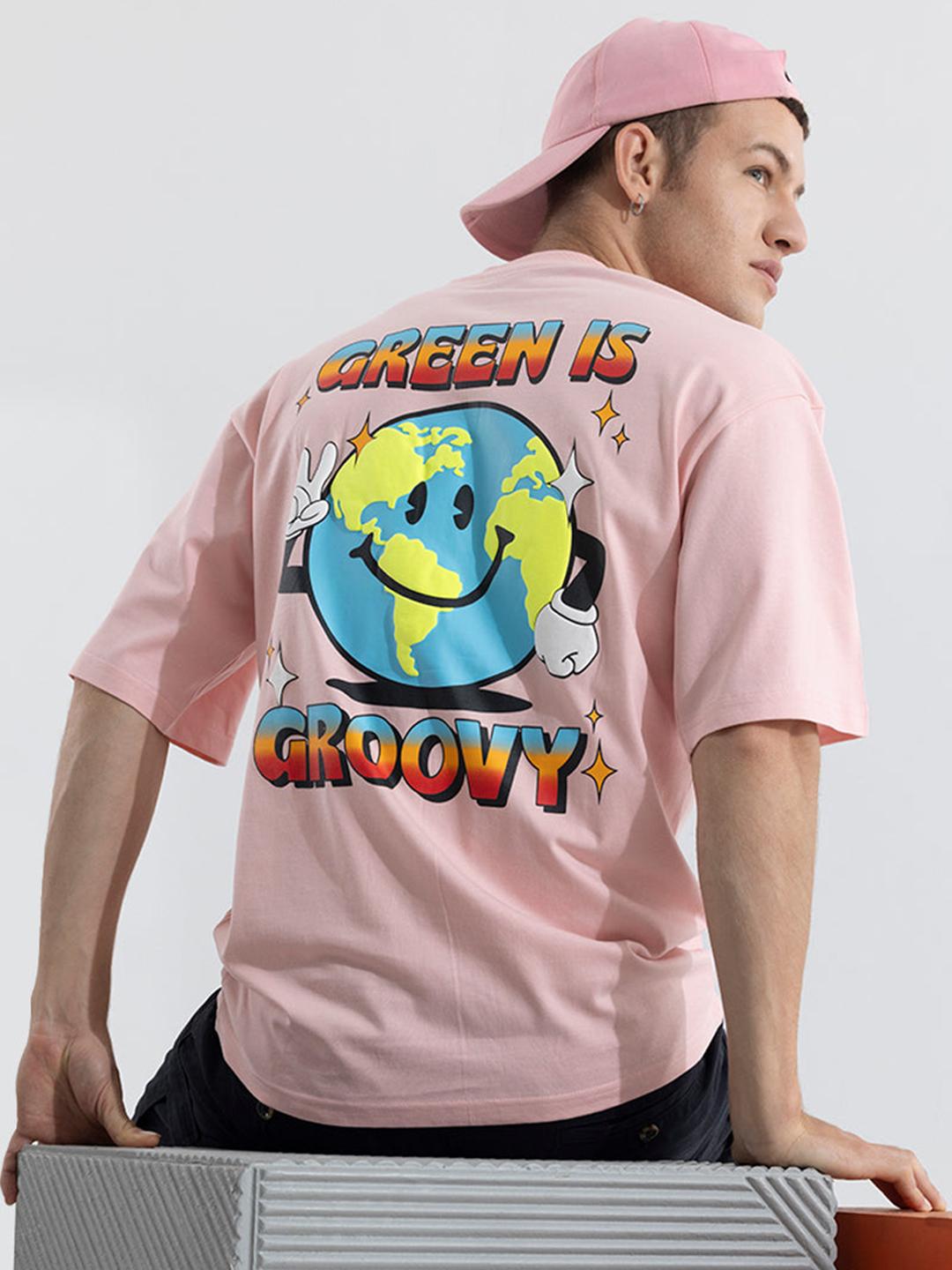 Buy Snitch Pink Graphic Printed Drop Shoulder Pure Cotton Oversized T ...