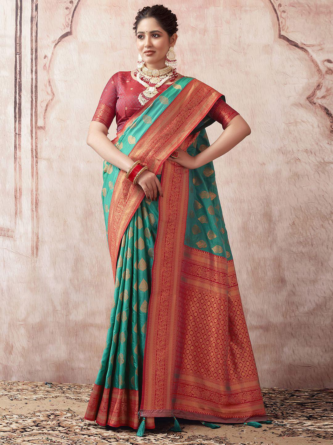 Buy Satrani Ethnic Motifs Woven Design Zari Banarasi Saree - Sarees for ...
