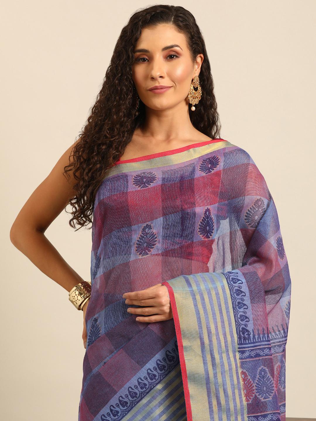 Buy SHANVIKA Ethnic Motifs Printed Zari Saree - Sarees for Women ...