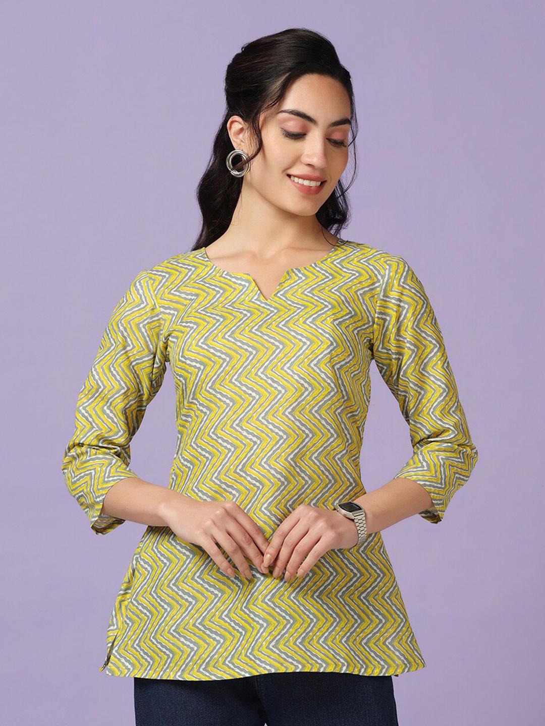 Buy FASHION DREAM Chevron Printed Notched Neck Cotton A Line Top - Tops ...
