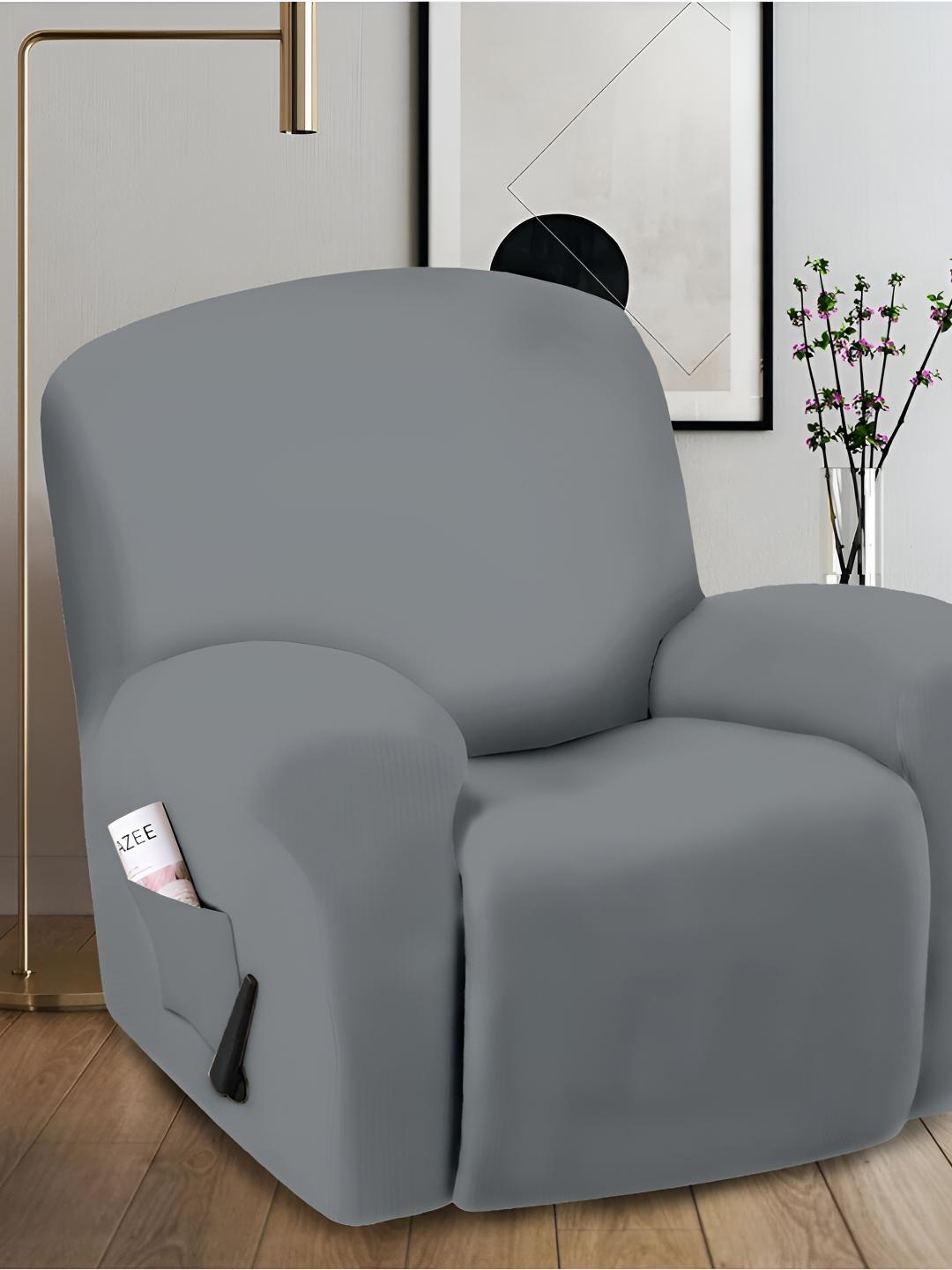 Buy Cortina Grey Solid Polyester Washable Straight Single Seater Sofa ...