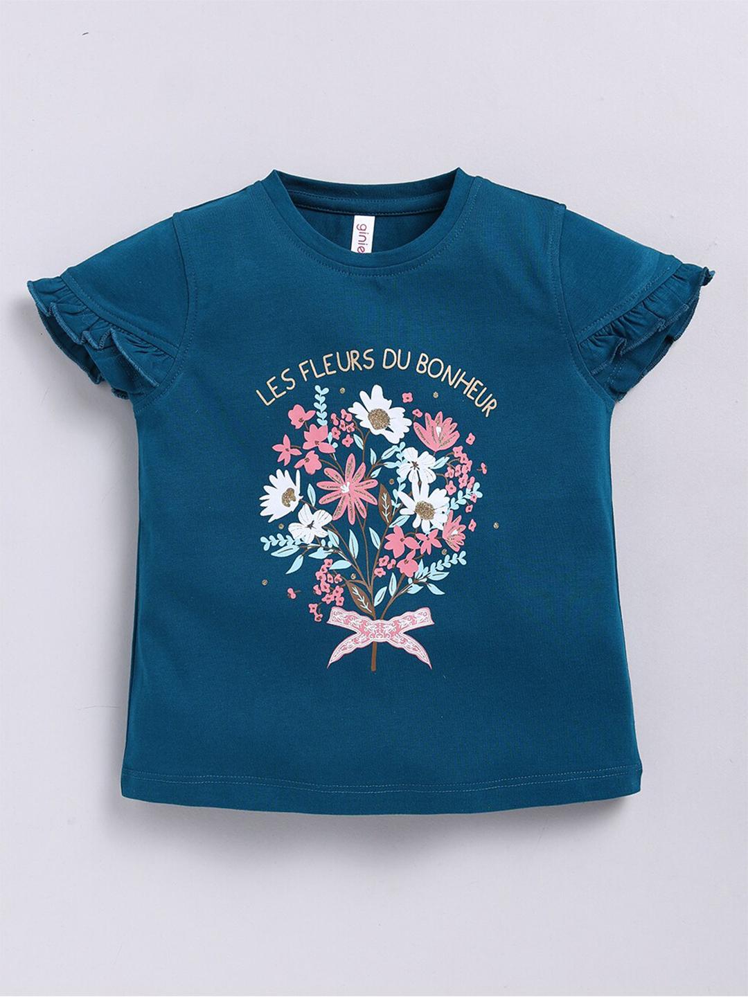 Buy Ginie Girls Floral Printed Cap Sleeves Ruffed Top - Tops for Girls ...