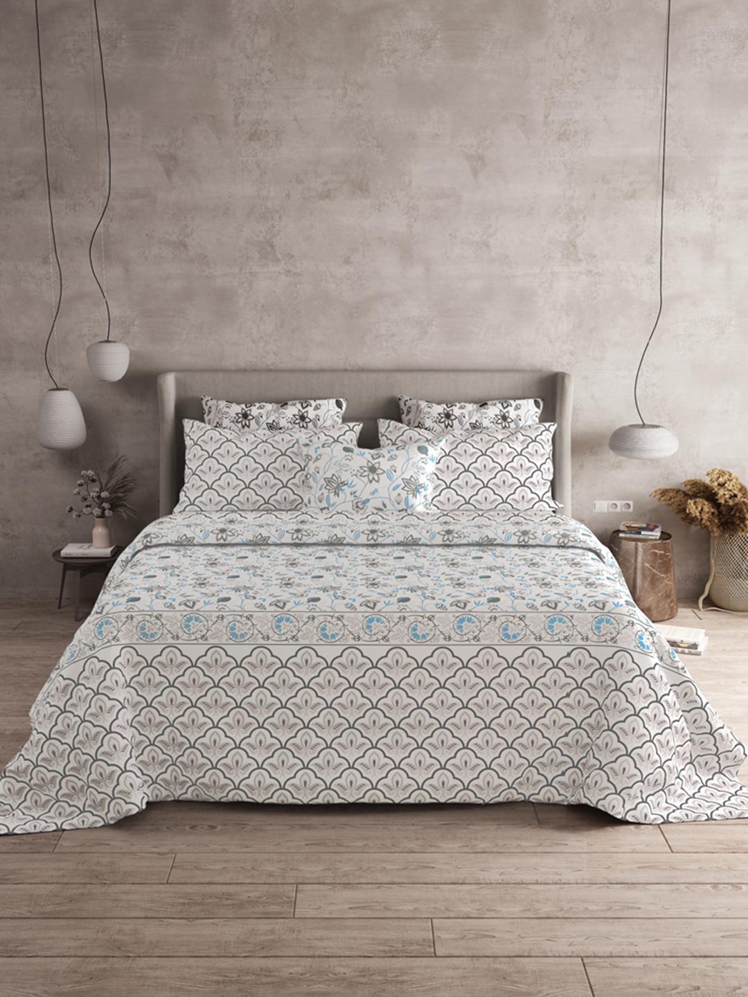 Buy LABHAM Black & White Ethnic Motifs Cotton 120 TC King Bedsheet With ...