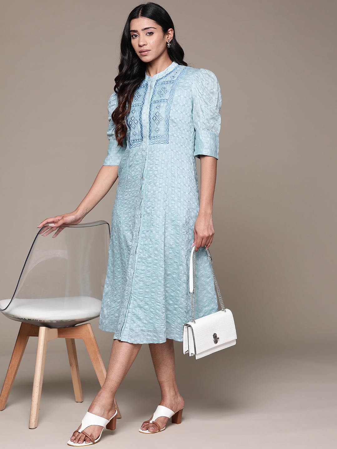 Buy Aarke Ritu Kumar Embroidered Puff Sleeve A Line Dress - Dresses for ...