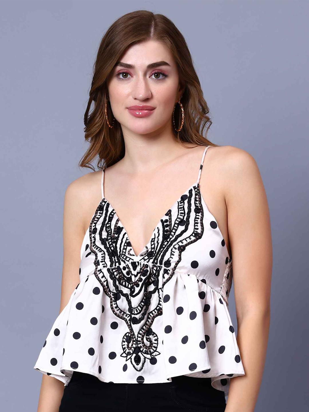 Buy Amagyaa Polka Dots Print Opaque A Line Casual Top - Tops for Women ...