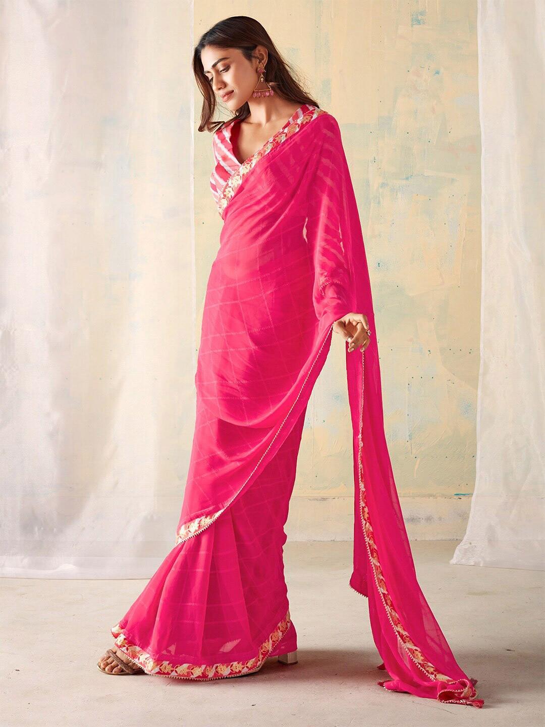 Buy ROOP SUNDARI SAREES Checked Gotta Patti Pure Georgette Maheshwari ...