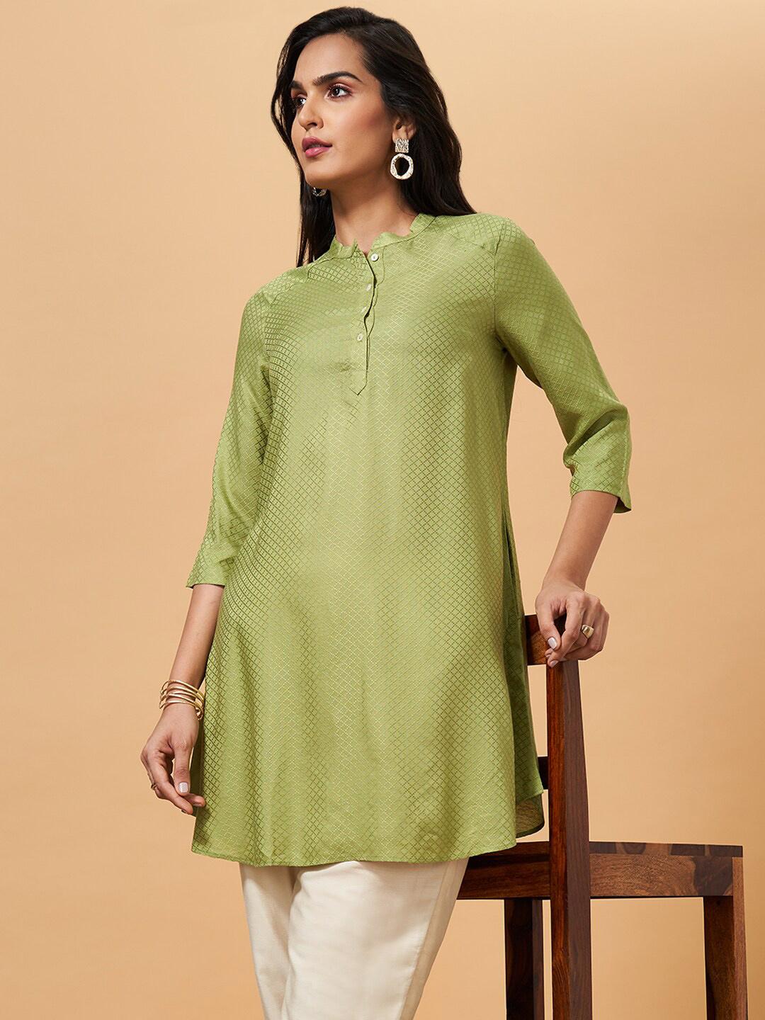 Buy Marigold Lane Self Design Mandarin Collar Tunic - Tunics for Women ...