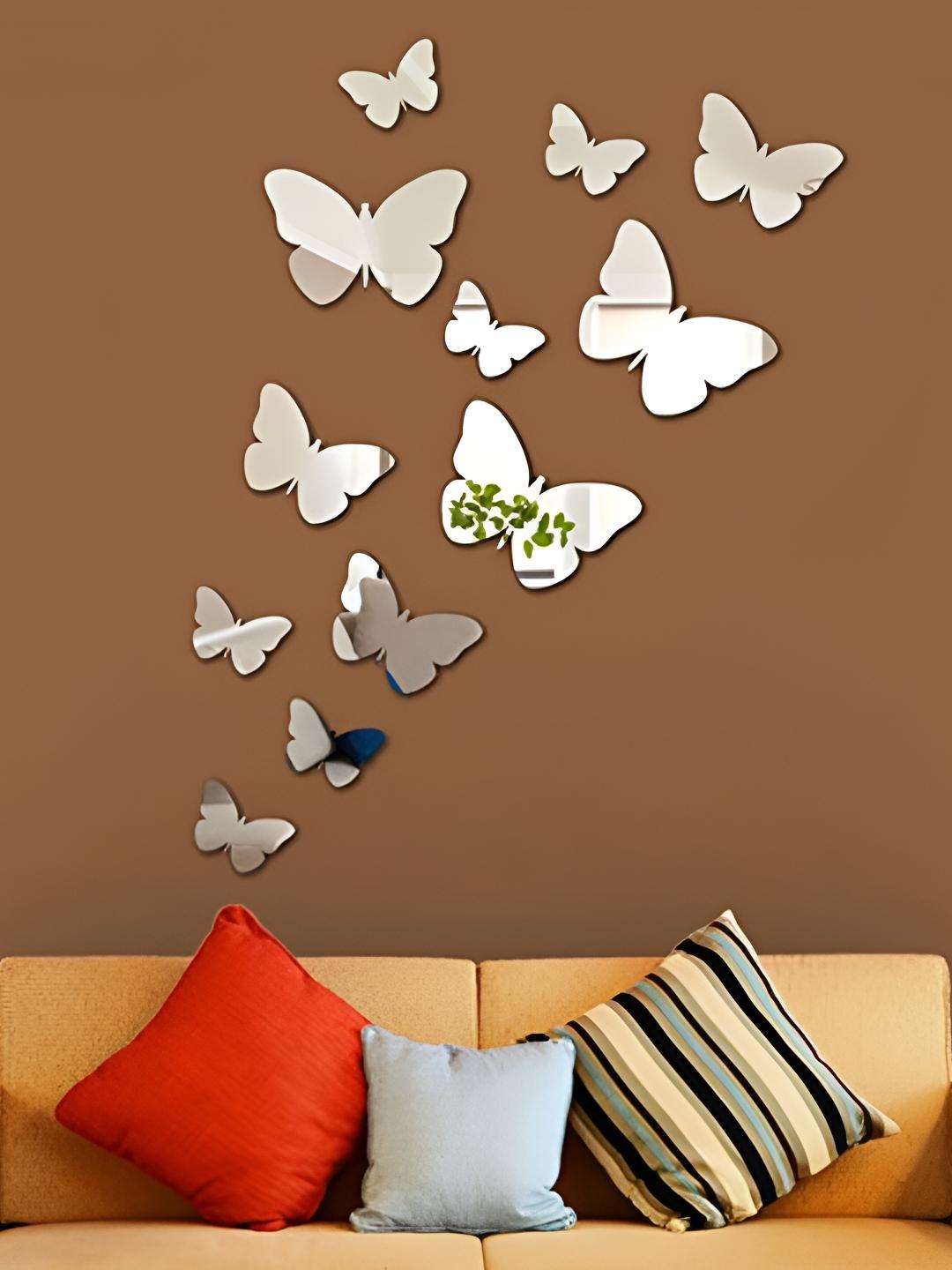 Buy Wall1ders Silver Toned 12 Pcs Butterfly Mirror Wall Stickers ...