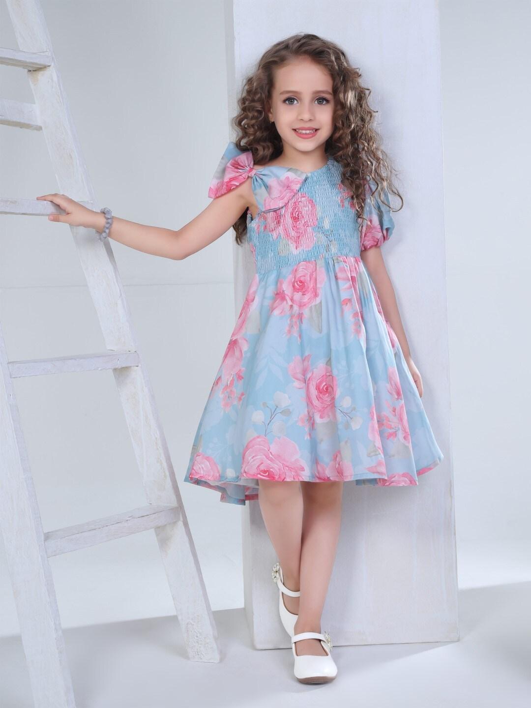 Buy Peppermint Girls Floral Printed Smocked Fit & Flare Dress - Dresses ...