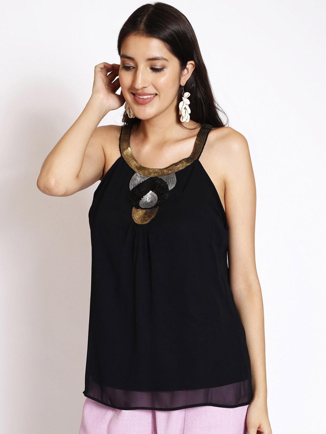 Buy 250 DESIGNS Embellished Sleeveless Georgette Top - Tops for Women ...