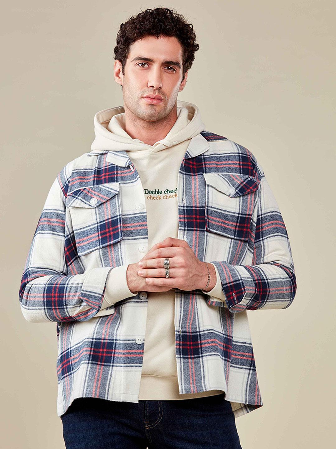 Buy HAMPTONS Pure Cotton Brushed Fabric Double Pocket Checkered Over ...