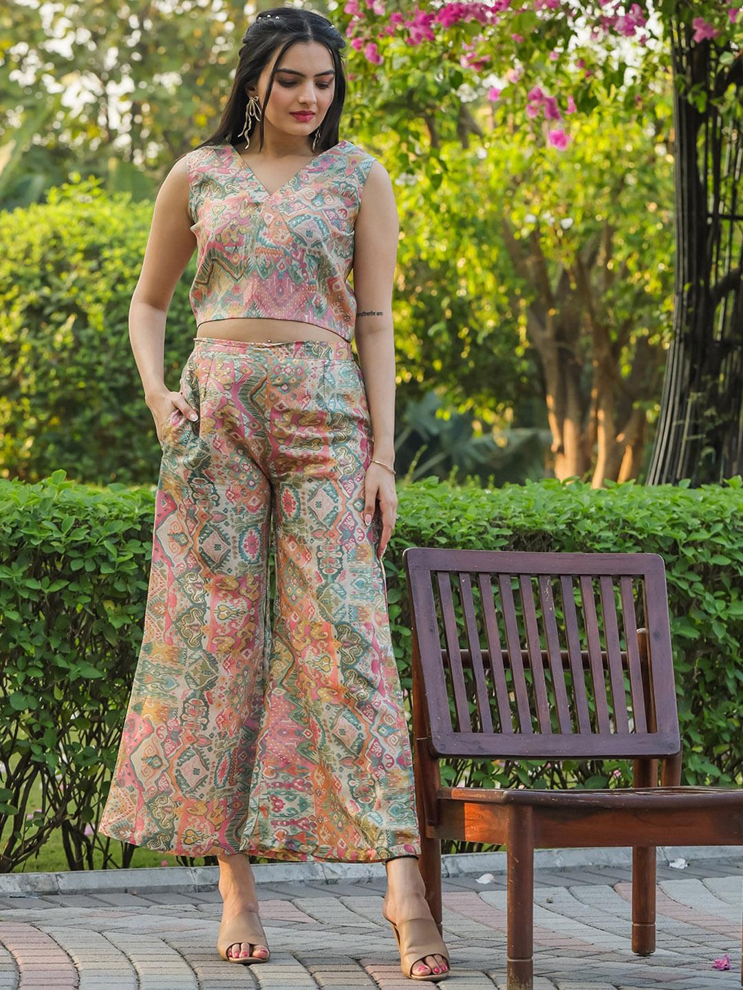 Buy Tikhi Imli Ethnic Beige Printed Top With Palazzos - Co Ords for ...