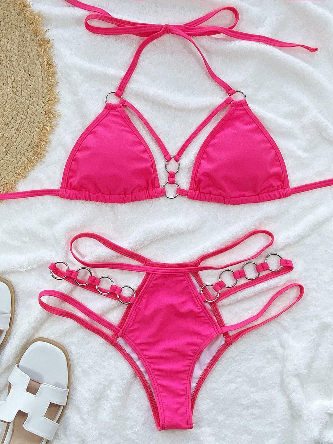 Buy FIMBUL Ring Linked Halter Neck Micro Triangle Swim Bikini Set ...