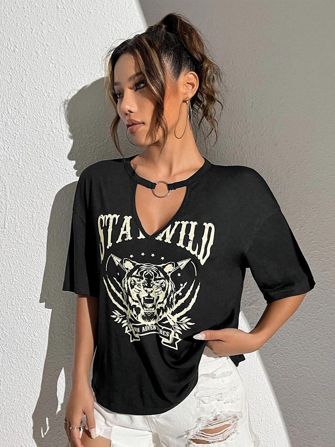 Buy Stylecast X Slyck Typography Print V Neck Cotton Top - Tops for ...