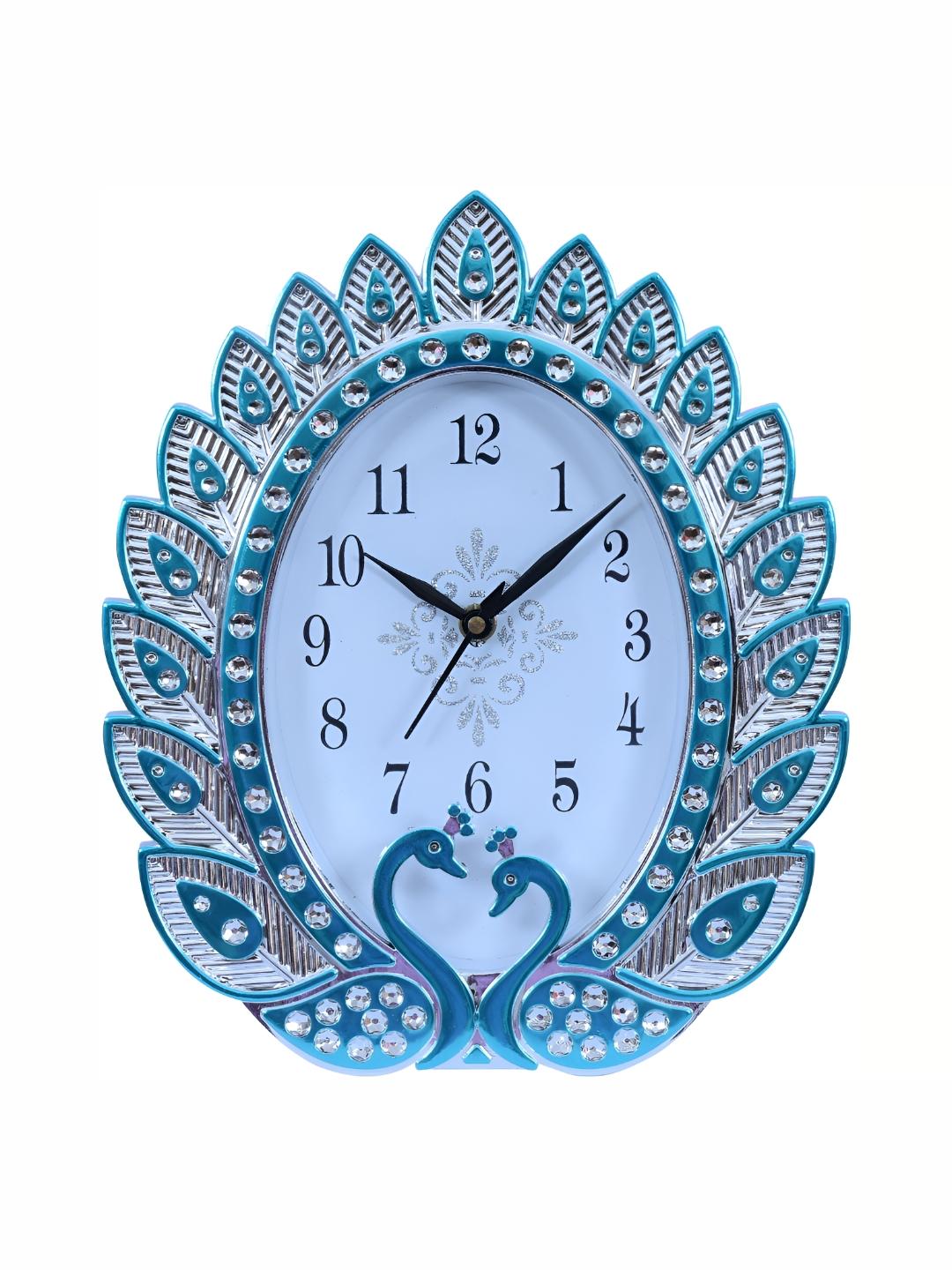 Buy Sigaram Green & Silver Toned Textured Oval Contemporary Wall Clock ...