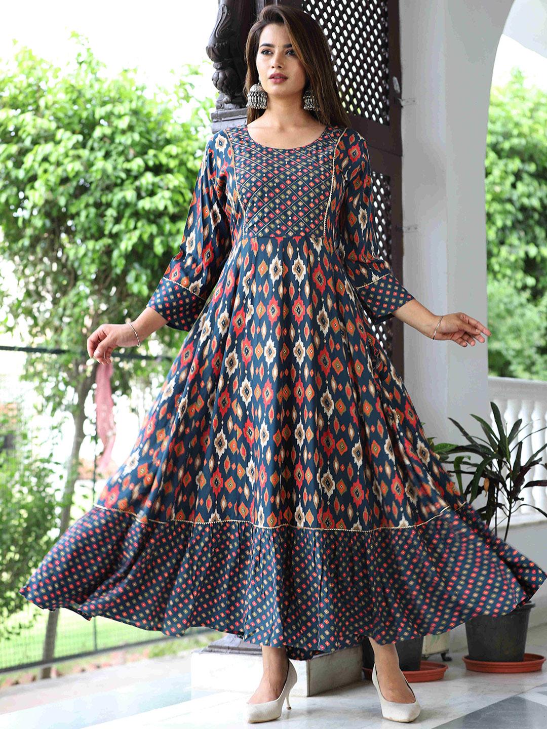 Buy DARVIKAA COLLECTION Ethnic Motifs Printed Gotta Patti A Line Ethnic ...