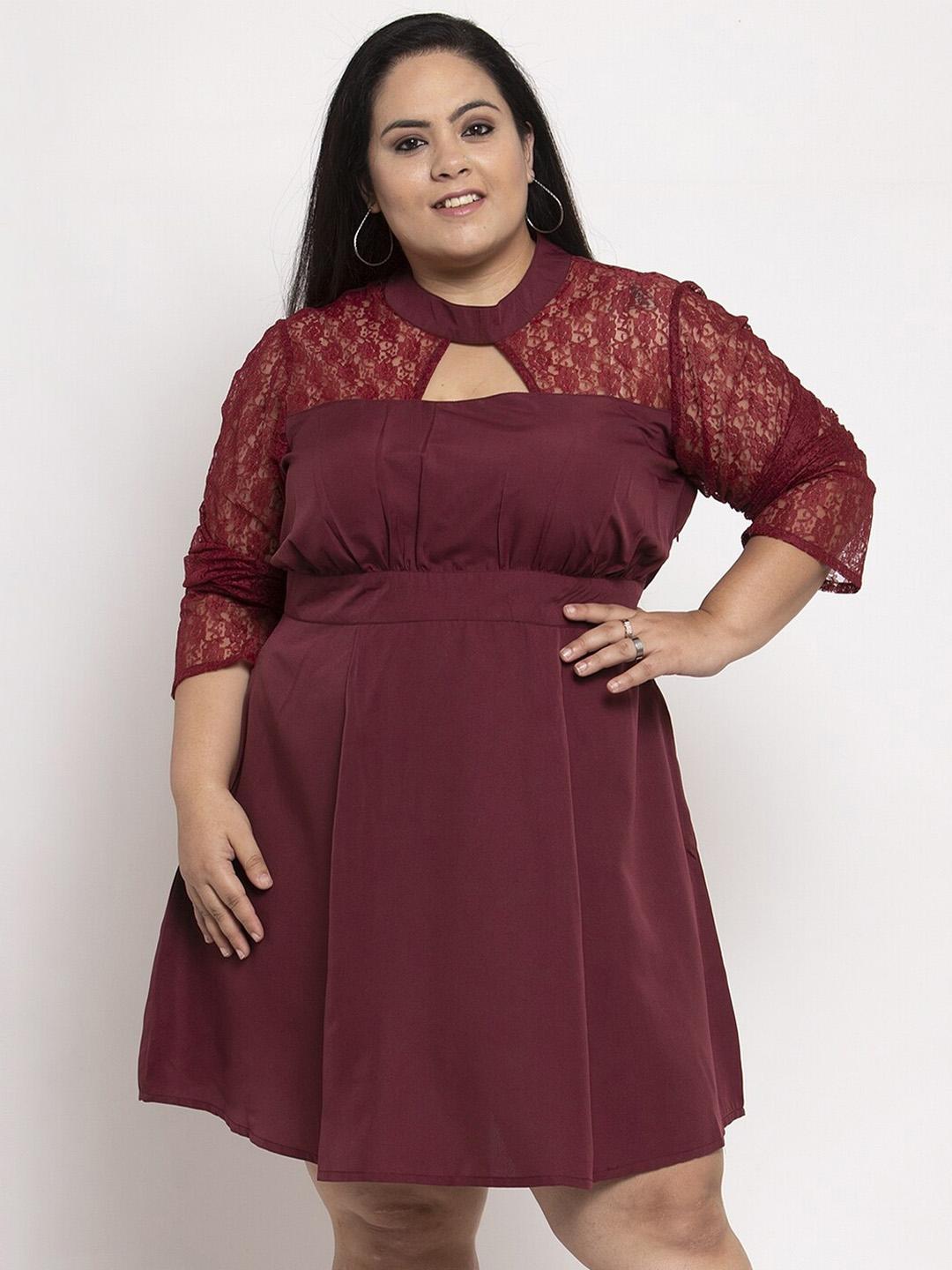 Buy Flambeur Plus Size Self Design Cut Out Fit & Flare Dress - Dresses ...