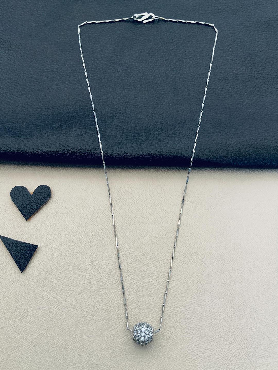 Buy ABDESIGNS Silver Plated Brass American Diamond Studded Chain ...