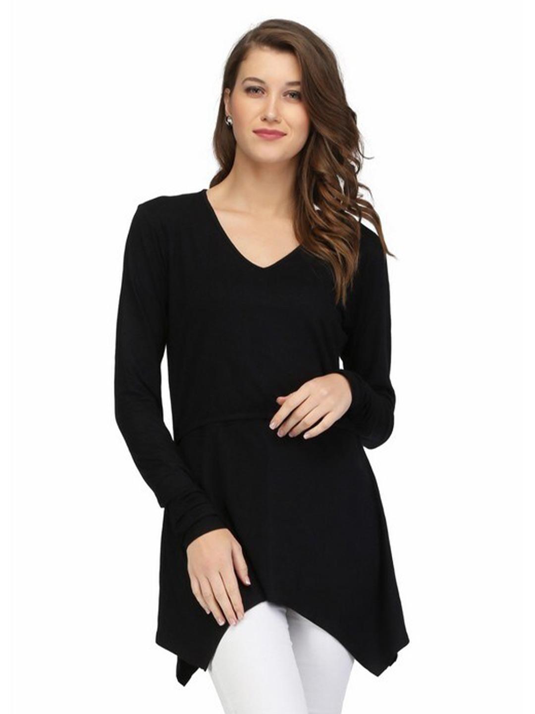 Buy Karmic Vision V Neck Long Sleeves Longline Cinched Waist Top - Tops ...