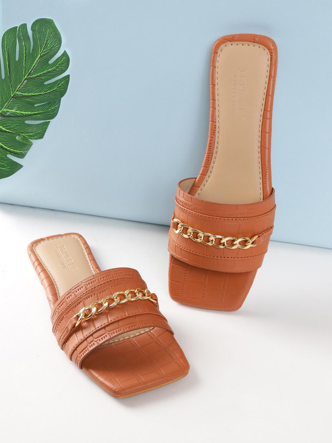 Buy Truffle Collection Textured Embellished Open Toe Flats - Flats for ...