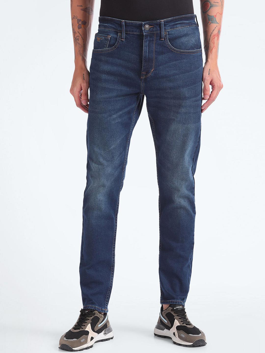 Buy Flying Machine Men Tapered Fit Low Distress Heavy Fade Stone Wash ...