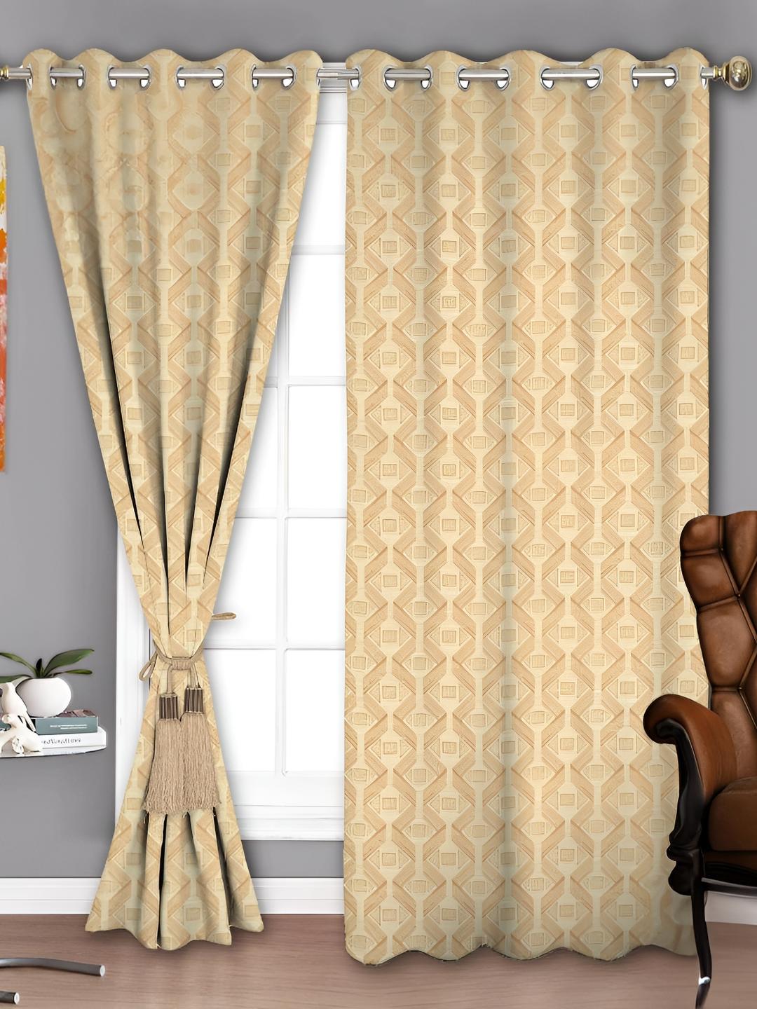 Buy Parda Sansar Yellow & Brown 2 Pieces Geometric Printed Room ...